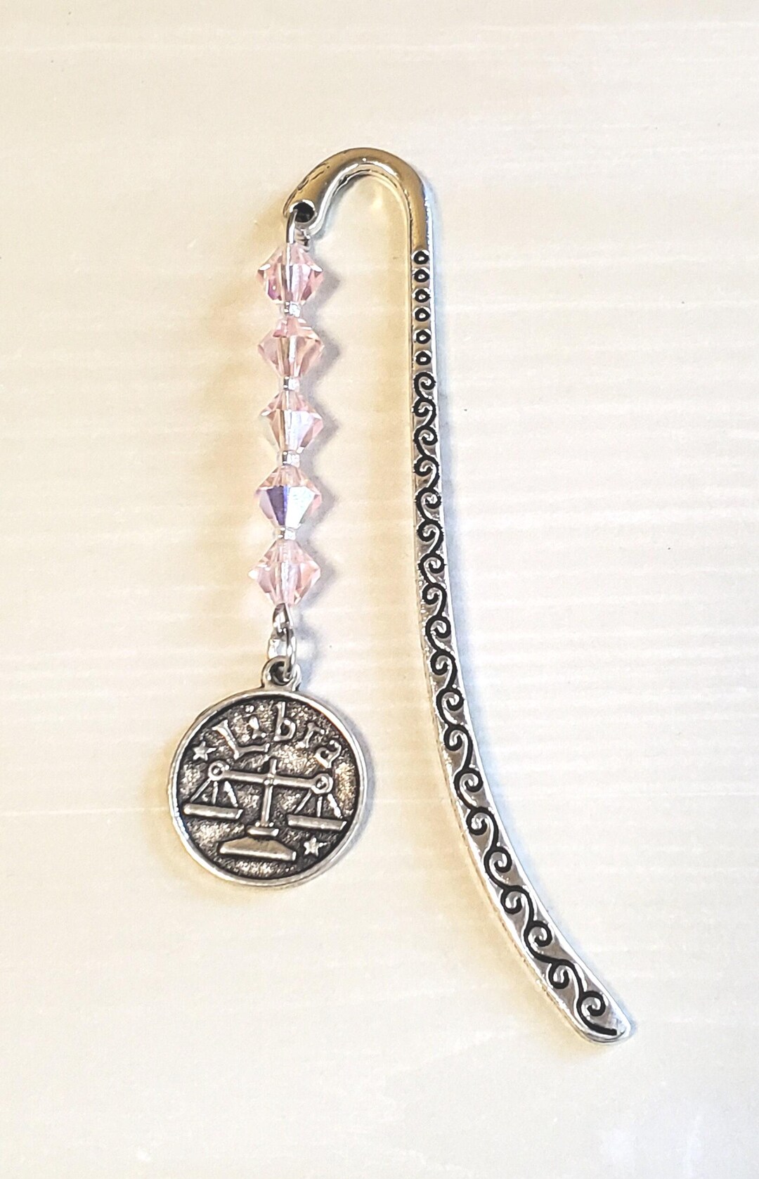 Libra Zodiac Bookmark: Light Rose Czech Crystal Beaded Charm - Etsy