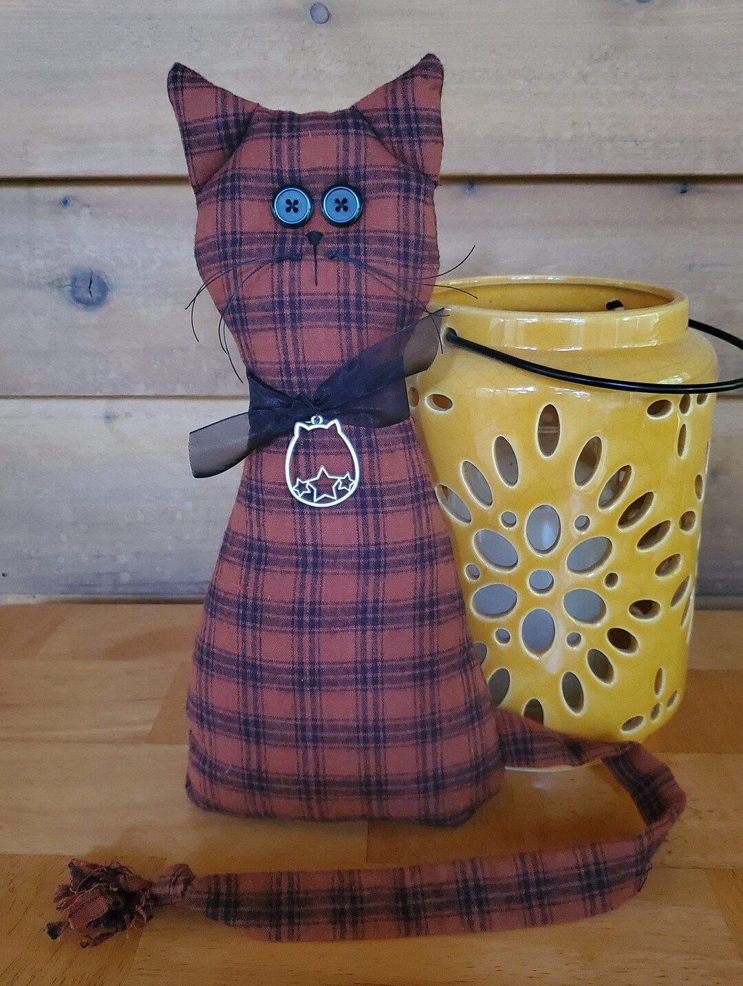 WHIMSICAL PLAID CAT 12 Tall Soft-sculpture Doll Black & Orange ...
