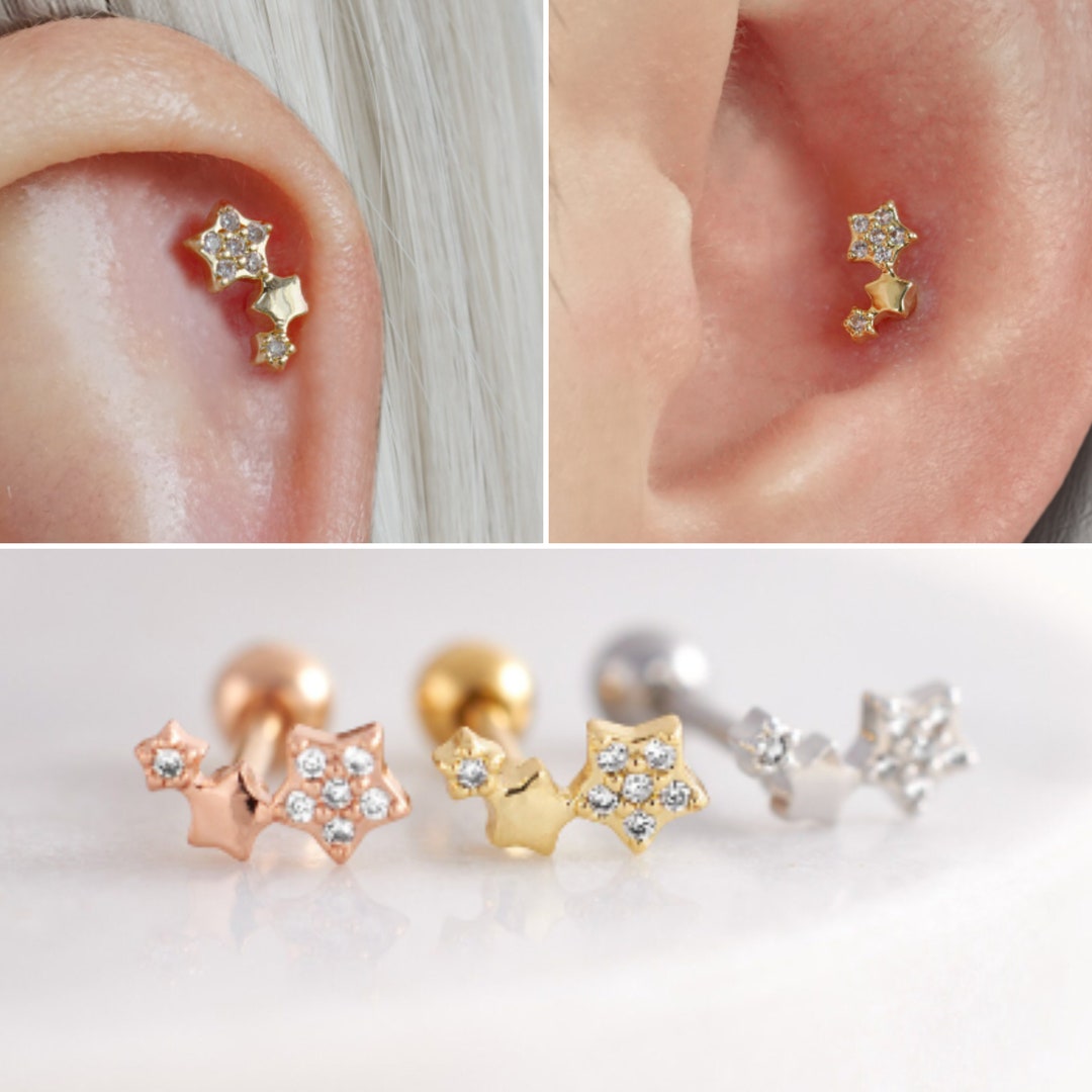 Cluster Star Helix Piercing, Tragus Earring, Star Trio, 16g Cartilage ...