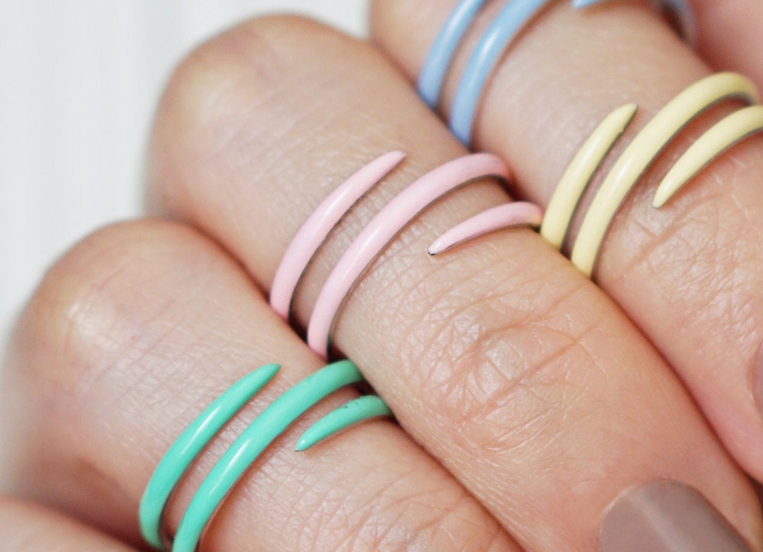 Pink Enamel Stackable Open Claw Ring, Cuff Stacking Ring, Simple ...