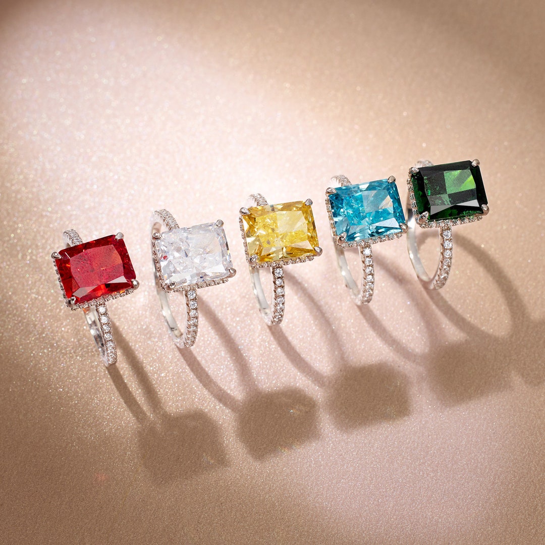 Emerald Cut Engagement Ring, Diamond Rins for Women, Silver Rings ...