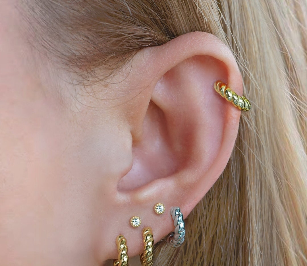 Twist Hoop Earrings, Simple Cartilage Hoop, Helix Hoop, Small Hoops ...
