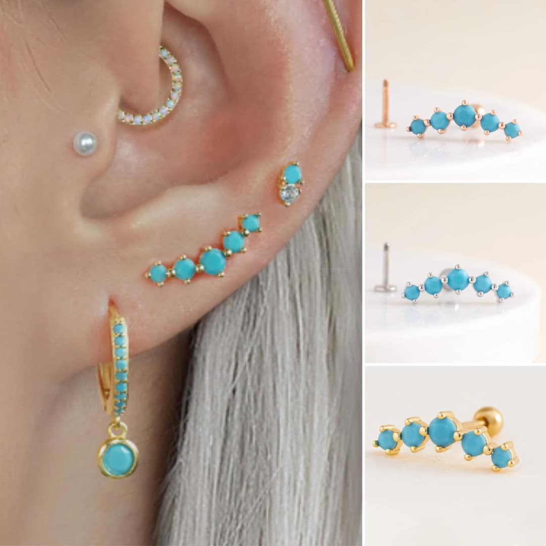 Curved Turquoise Cartilage Earring, Helix Piercing, Conch Earring ...