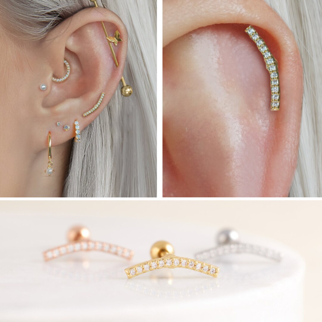 Curved Cartilage Earrings Cute Ear Sweep Titanium Earrings - Etsy