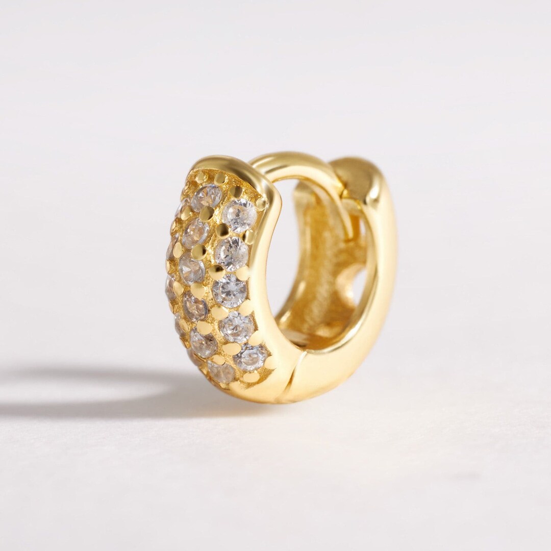 4mm Wide Chunky Cartilage Hoops White CZ Pave Huggie Hoops - Etsy