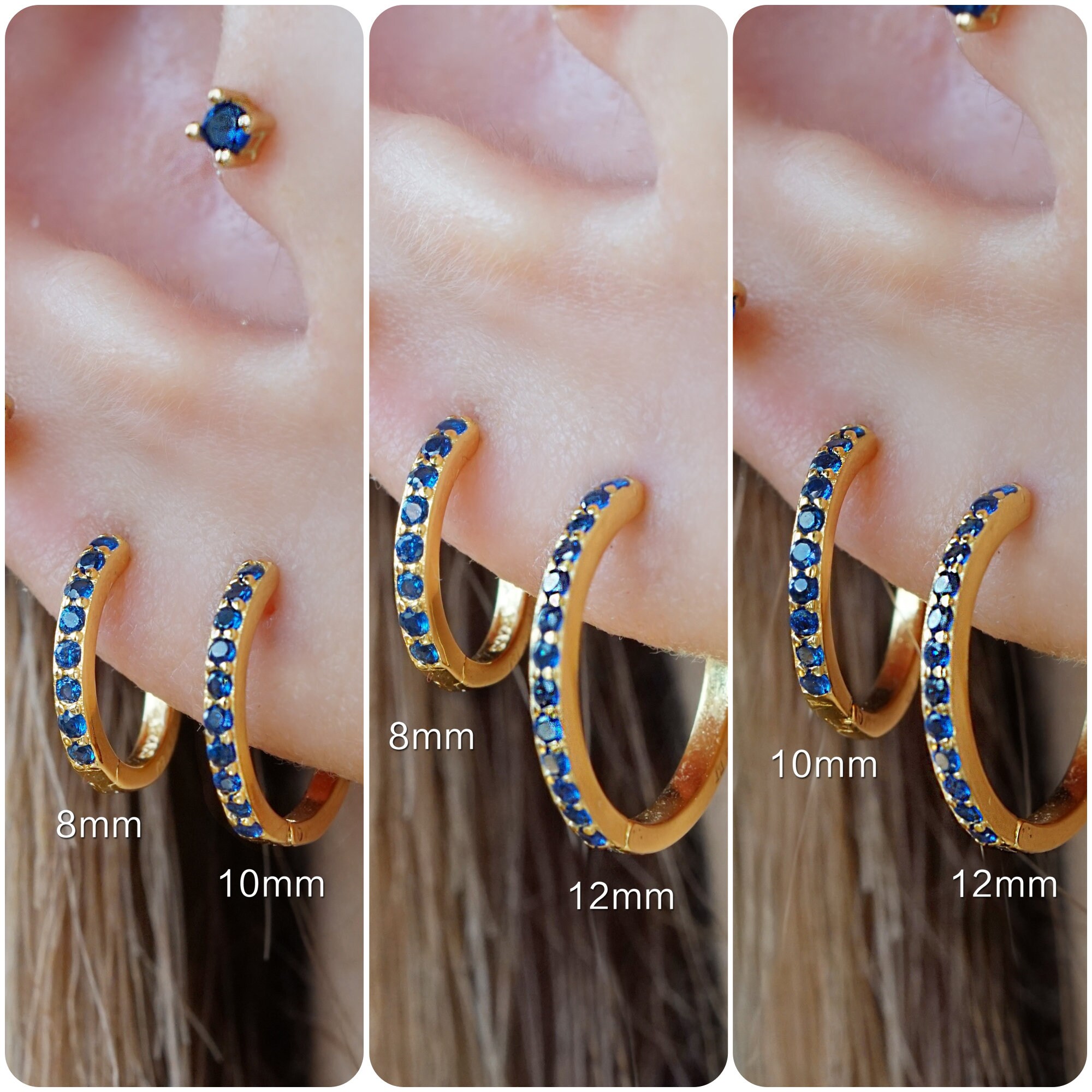 Hoop Earring 8mm 10mm 12mm Conch Hoop Hoops With Blue Cz - Etsy