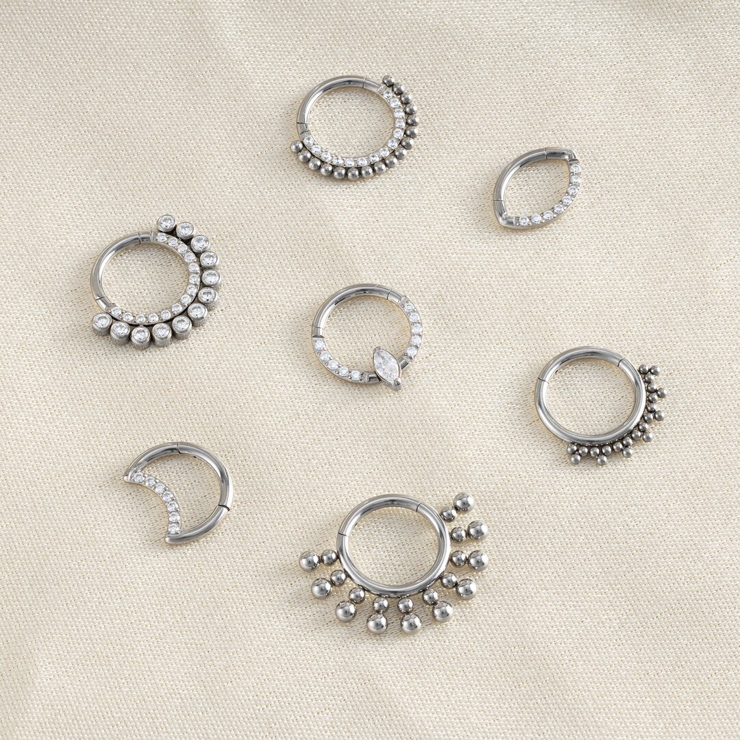 Titanium Daith Hoop Earring, Septum Ring, Hinged Clicker, Crystal Daith ...