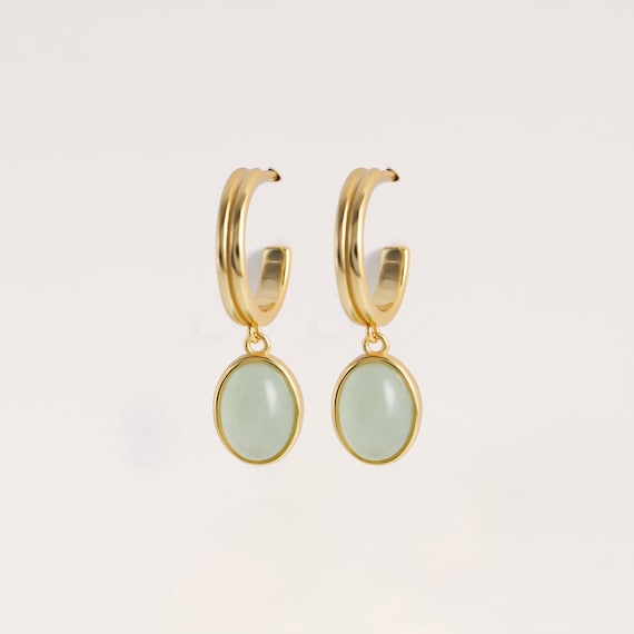 Jade Hoop Earrings Gold Dangle Hoops Natural Jade Studs 925 - Etsy