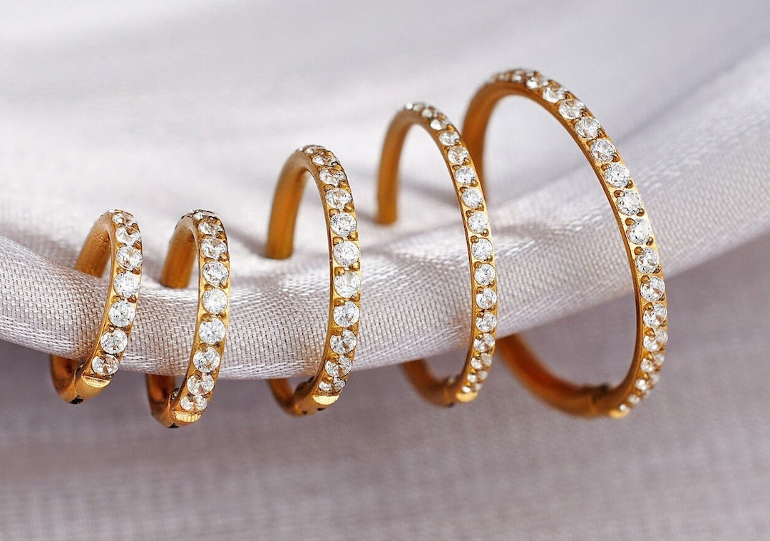 16G,18G White Cz Cartilage Hoop, Helix Earring, Tiny Hoop, Conch Hoop ...