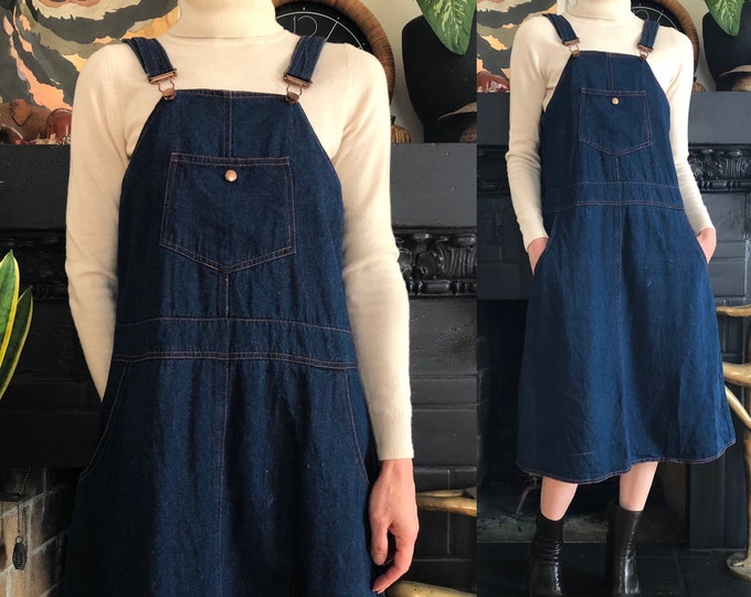 1980s Vintage Denim Overall Midi Dress 70s 80s Miss Joni of California ...