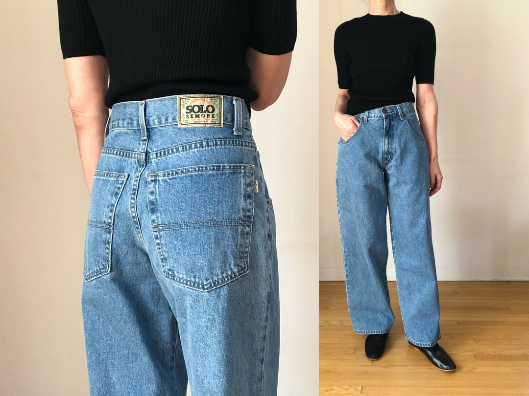 1990s Vintage Solo Semore Baggy Wide Leg Jeans 90s High Waist Denim S M ...