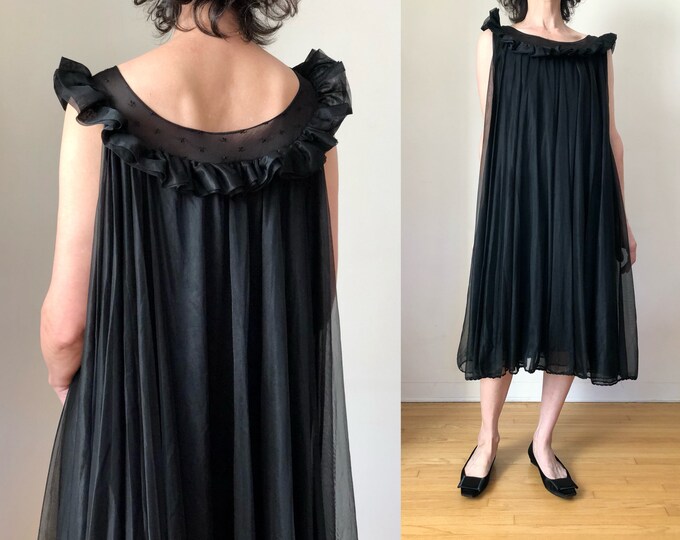 1960s Vintage Jer Marai Black Nylon Chiffon Babydoll Negligee 60s ...
