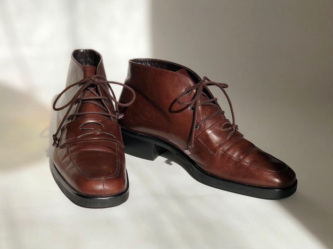 1980s Vintage Genny Brown Leather Loafer Boots 80s Designer Made in ...