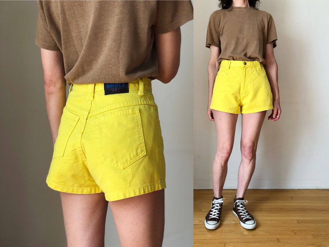 1980s Vintage Yellow Denim Shorts 80s Watch LA Ultra High - Etsy