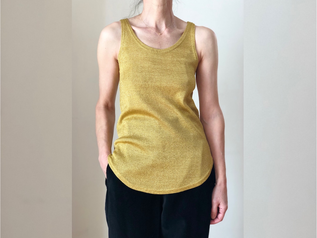 1980s Vintage Cache Gold Lurex Knit Tank Top 80s Metallic Sleeveless ...