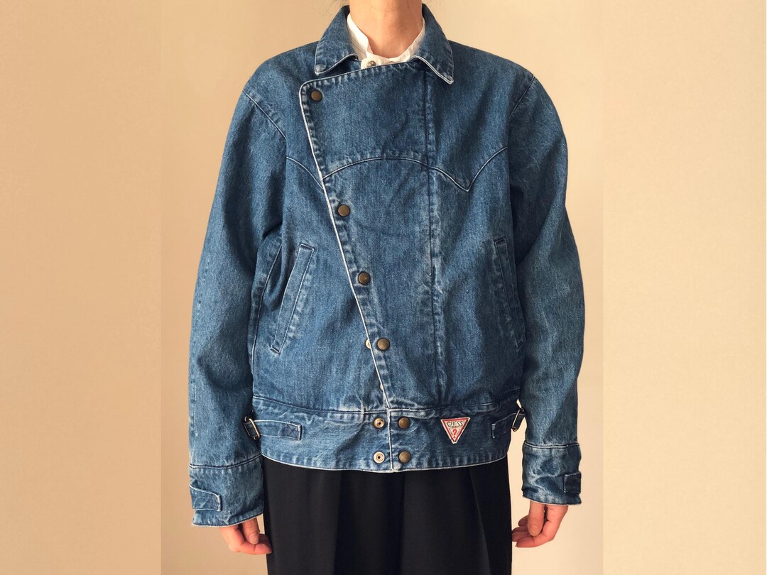 1980s Vintage Guess Western Denim Jacket 80s Asymmetrical Jean Jacket L ...