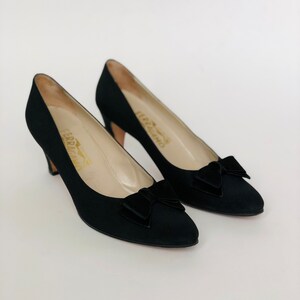 1980s Vintage Salvatore Ferragamo Black Silk Bow Pumps 80s Party Heels ...