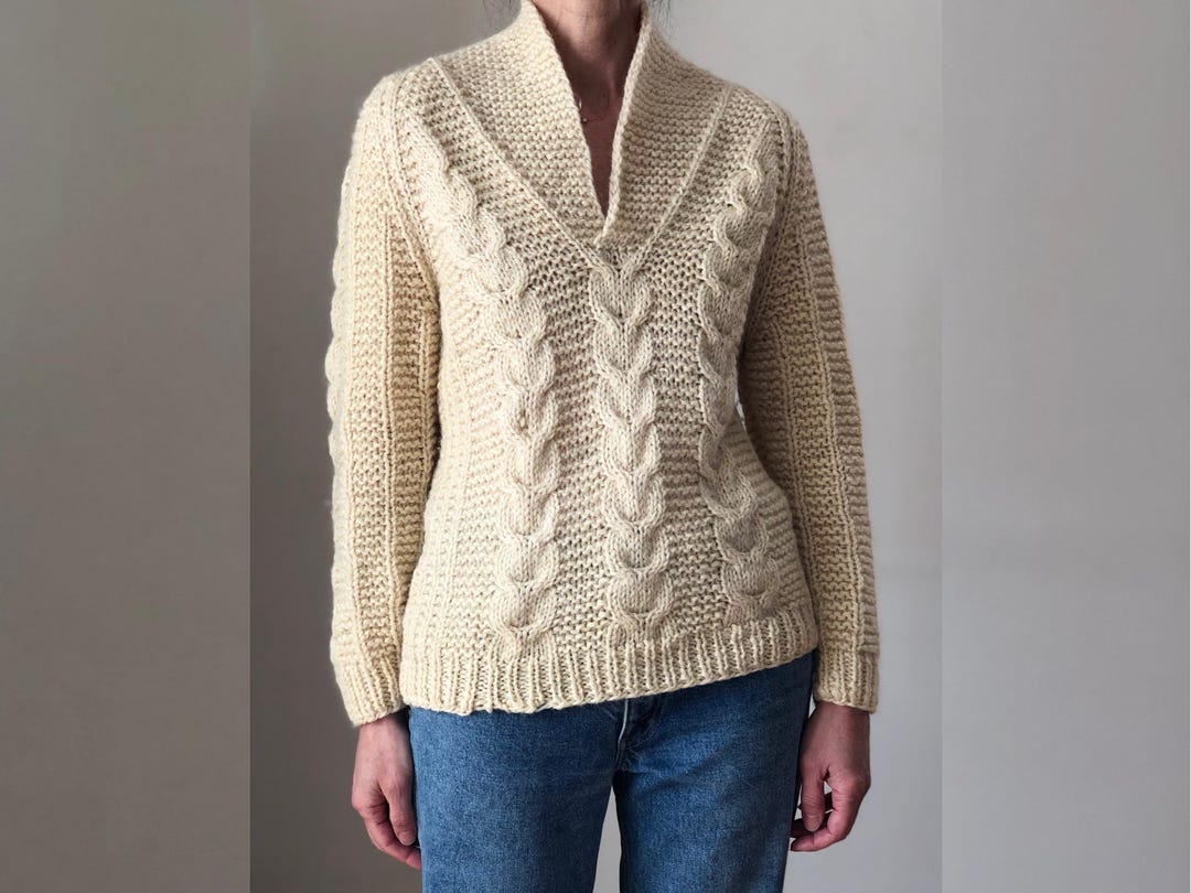 1970s Vintage Greek Fisherman Sweater 70s Hand Knit Ivory Wool Jumper ...