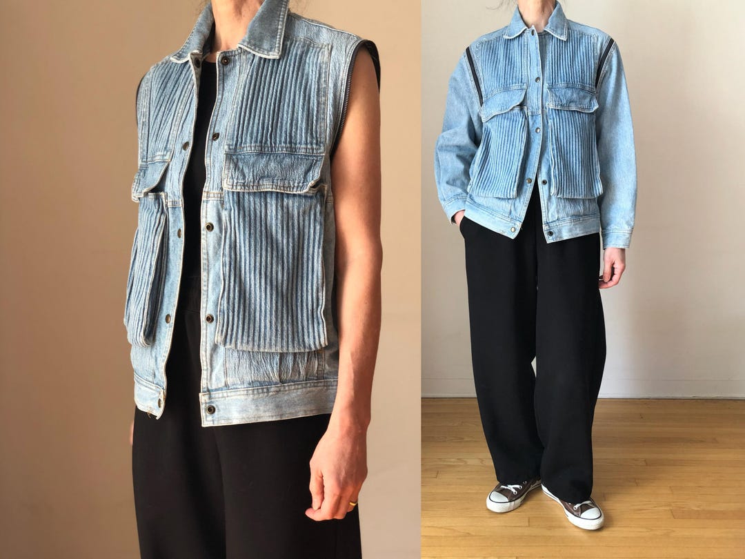 1980s Vintage Jeanjer Jeans Convertible Denim Jacket 80s Zip off ...