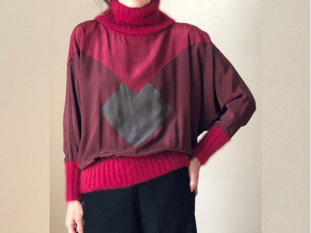 1980s Vintage Angora & Silk Batwing Sleeve Applique Blouse 80s - Etsy