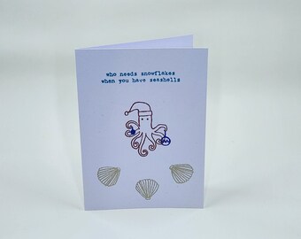 Octopus in Stockings Christmas Card Fun Festive Ocean Themed Greetings ...