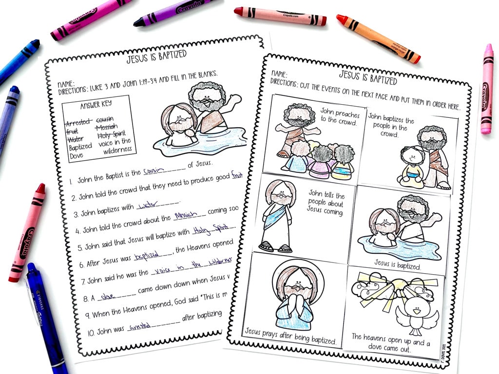 Jesus is Baptized by John the Baptist Printable Activity Sheets + Craft ...