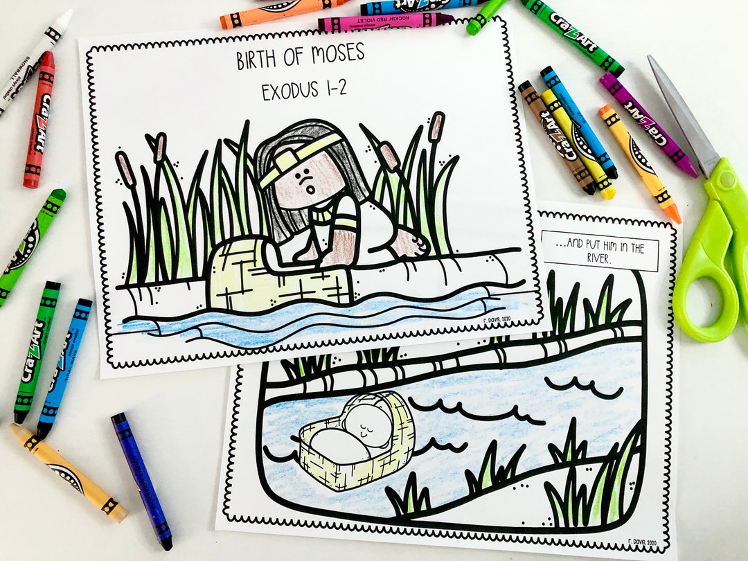 Birth of Moses Coloring Sheets for Sunday School or Homeschool || Bible ...