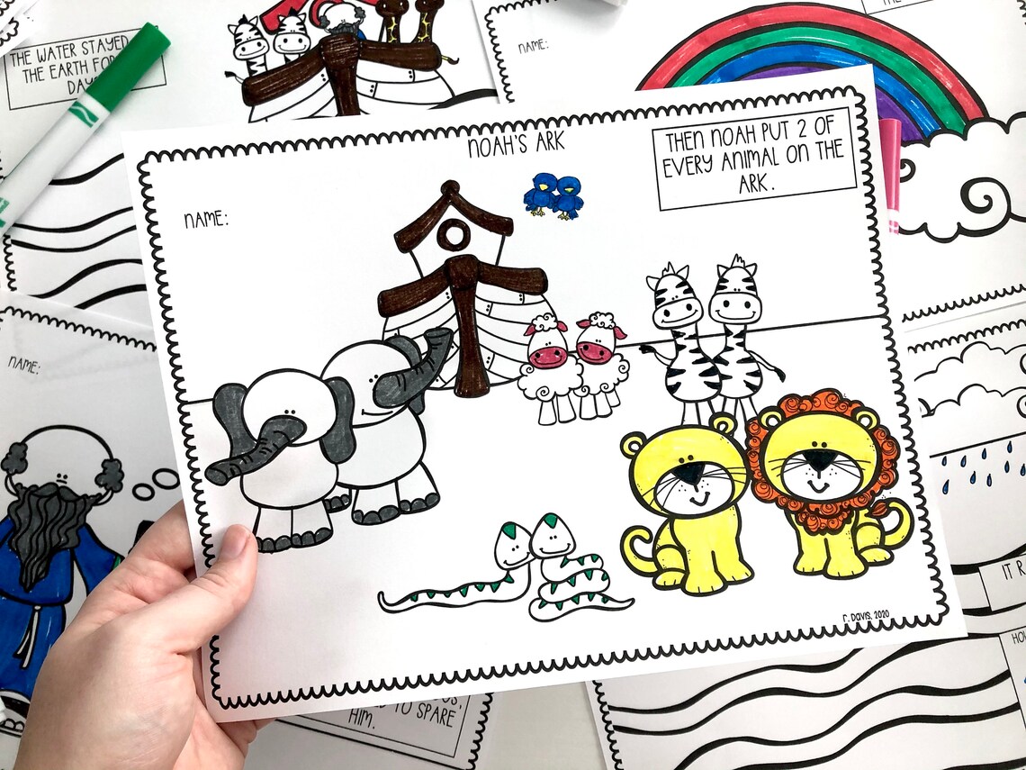 Noah's Ark Coloring Sheets for Sunday School or Homeschool Bible Story ...