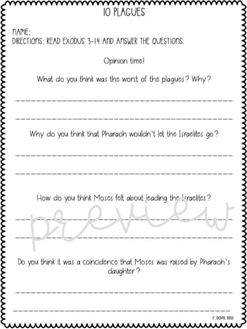 Moses + 10 Plagues in Egypt Printable Activity Sheets for Sunday School ...
