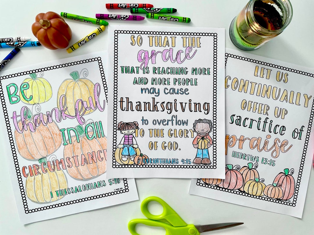 Bible Verse Coloring Sheets About Thanksgiving for Sunday School - Etsy