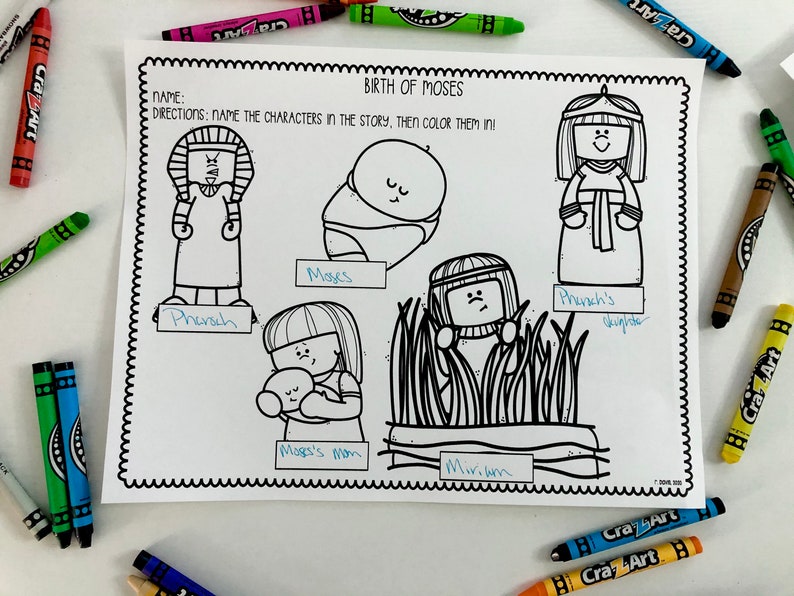 Birth of Moses Coloring Sheets for Sunday School or Homeschool || Bible ...