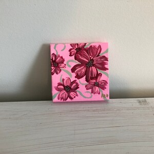 Mini Pink Flowers No. 7: Original 2x2in Acrylic Fine Art. Fine Art Mini ...
