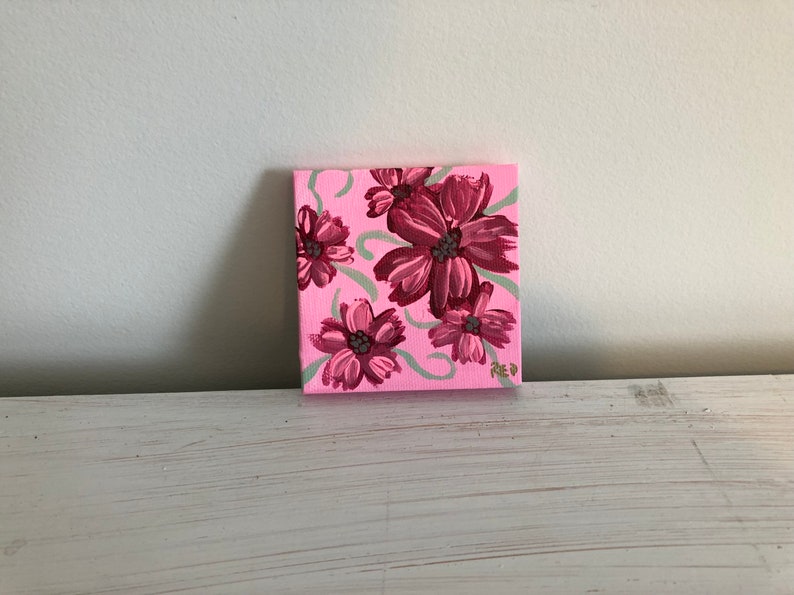 Mini Pink Flowers No. 7: Original 2x2in Acrylic Fine Art. Fine Art Mini ...