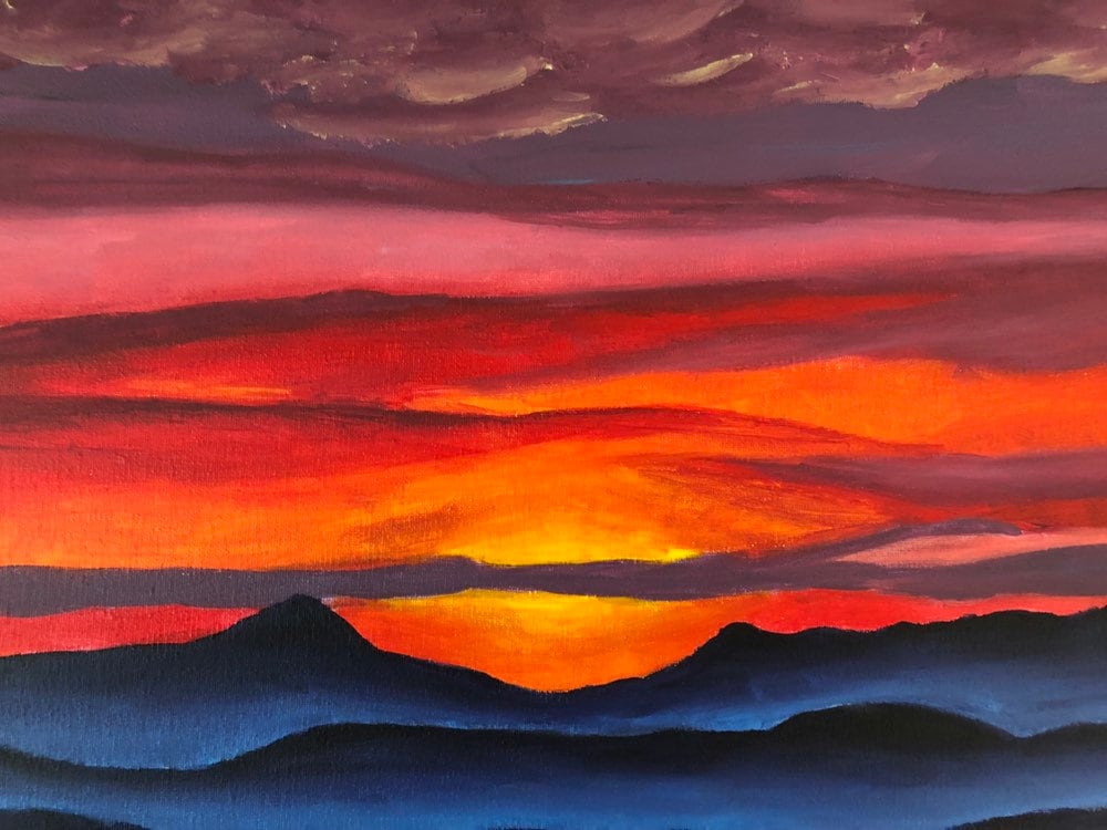 Mountain Sunset Original Acrylic Painting Original Artwork Sunset Over ...