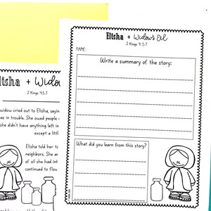 Elisha Widow's Oil Miracle Bible Lesson With Printable Activity Sheets ...