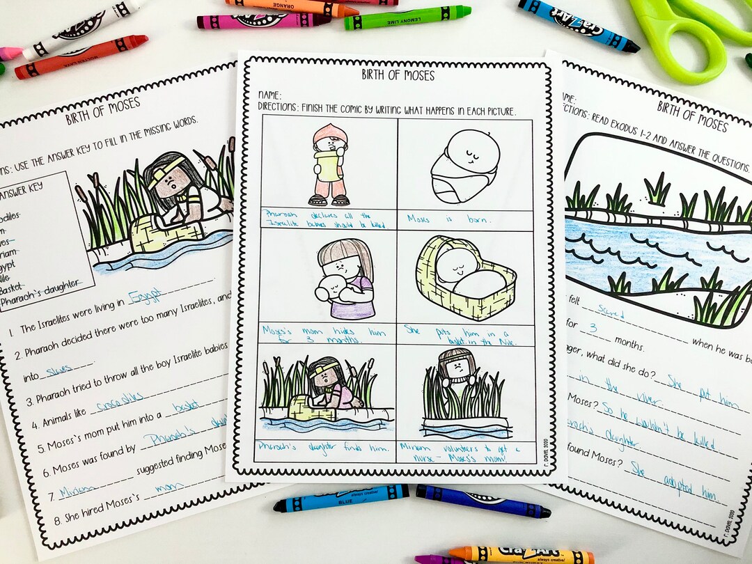 Birth of Moses Printable Activity Sheets for Sunday School || Bible ...