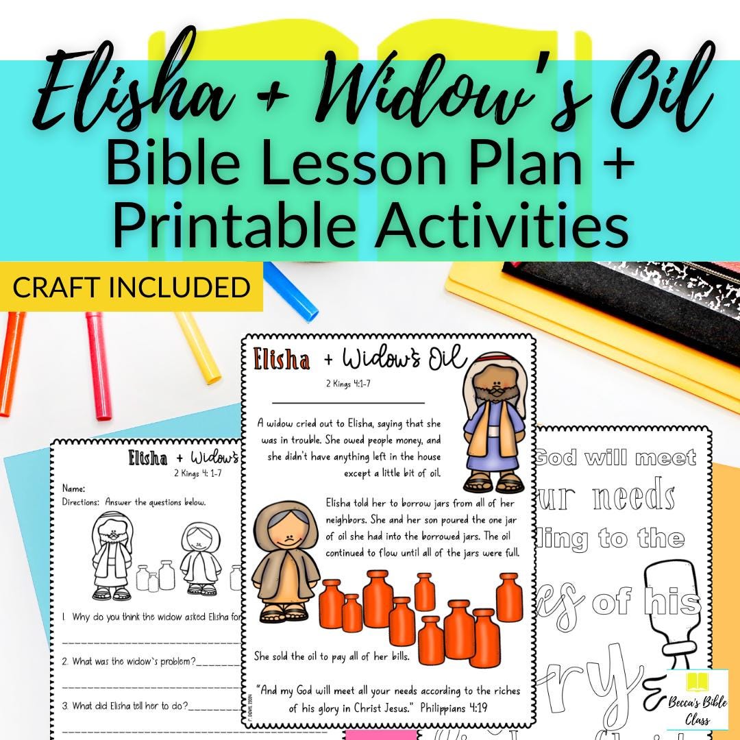 Elisha Widow's Oil Miracle Bible Lesson With Printable Activity Sheets ...