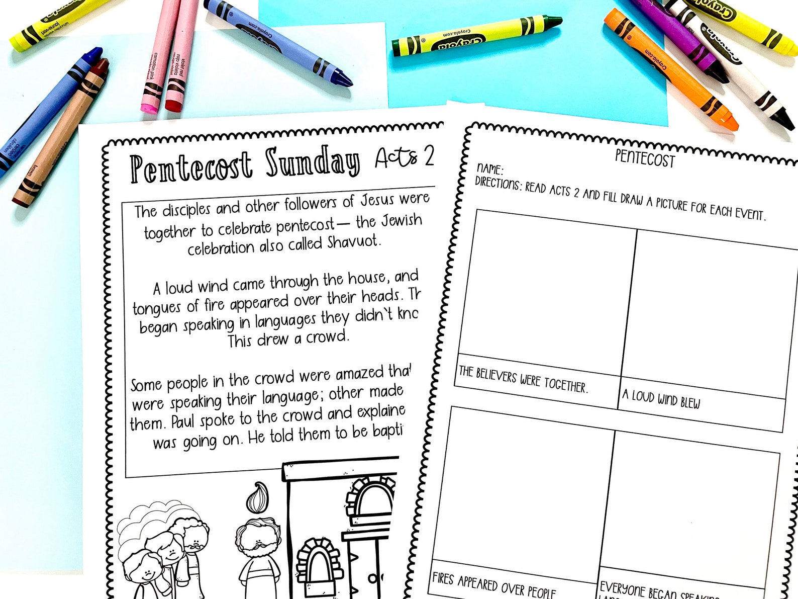 Pentecost Printable Activity Sheets + Craft for Sunday School or Bible ...