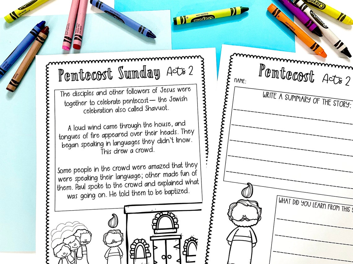 Pentecost Printable Activity Sheets + Craft for Sunday School or Bible ...
