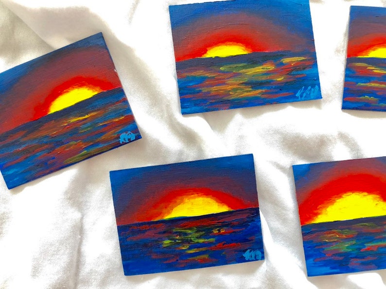 Mini Sunset Painting No 4 Miniature Acrylic Paintings of Sunsets 2x3in ...