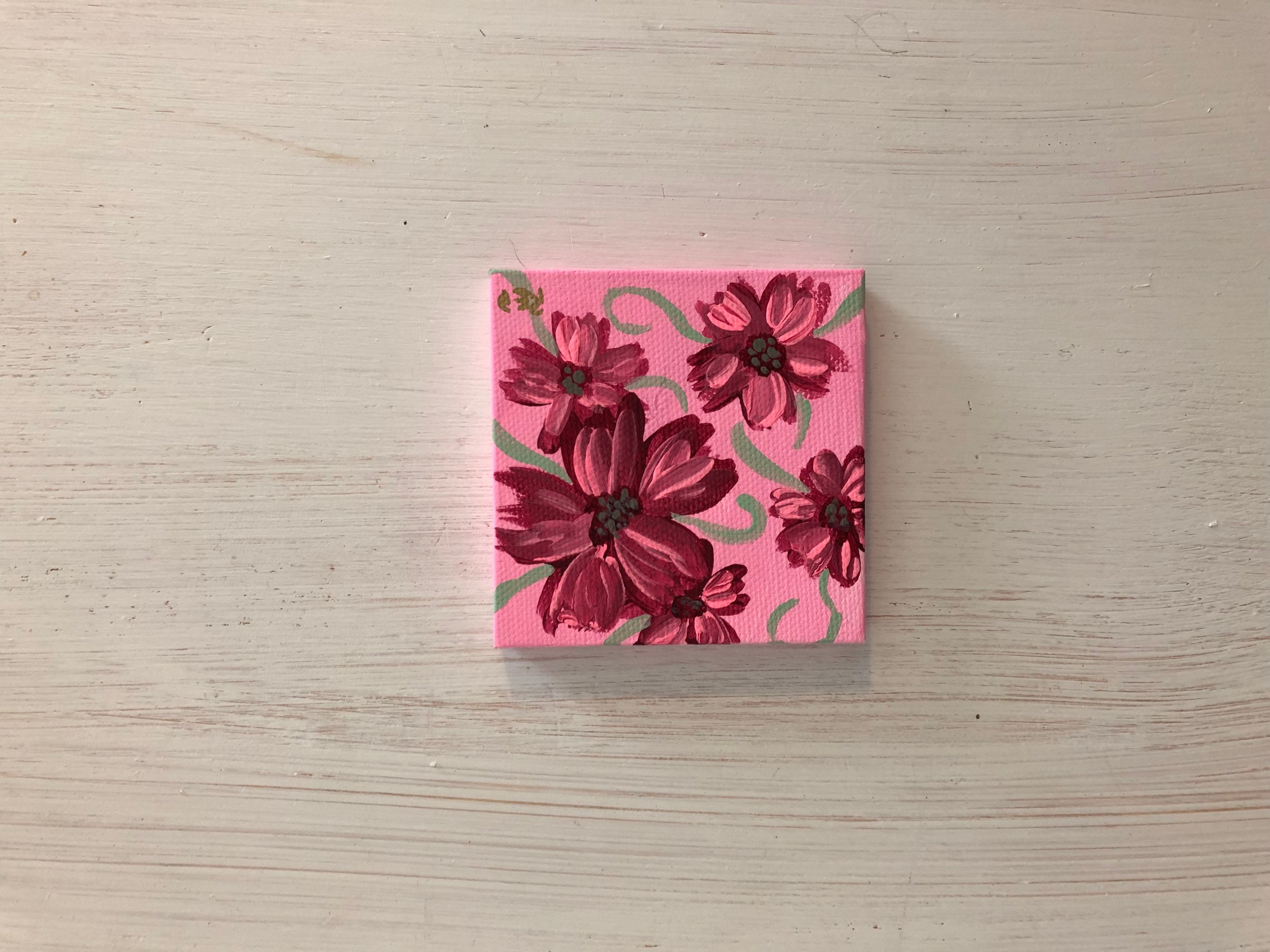 Mini Pink Flowers No. 7: Original 2x2in Acrylic Fine Art. Fine Art Mini ...