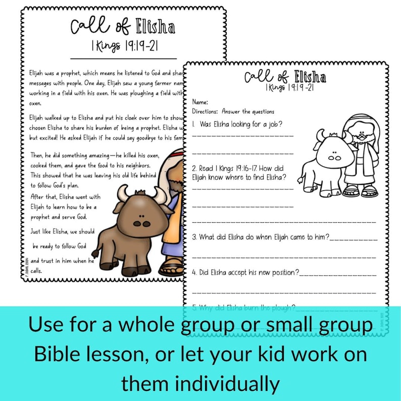 The Call of Elisha Bible Lesson + Kids Sermon With Printables + Craft for Sunday School or ...