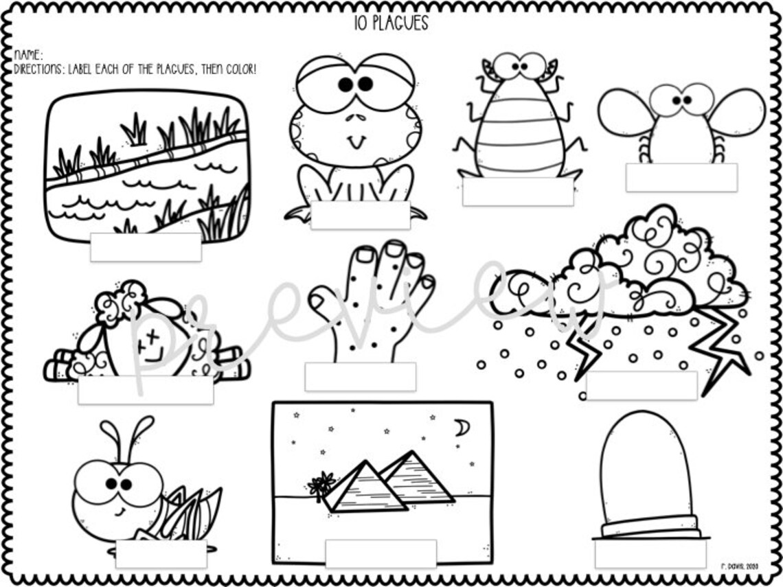 Moses + 10 Plagues in Egypt Coloring Sheets for Sunday School or ...