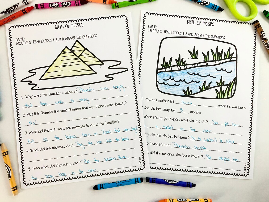 Birth of Moses Printable Activity Sheets for Sunday School || Bible ...