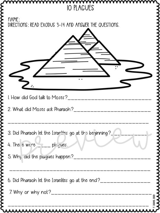 Moses + 10 Plagues in Egypt Printable Activity Sheets for Sunday School ...