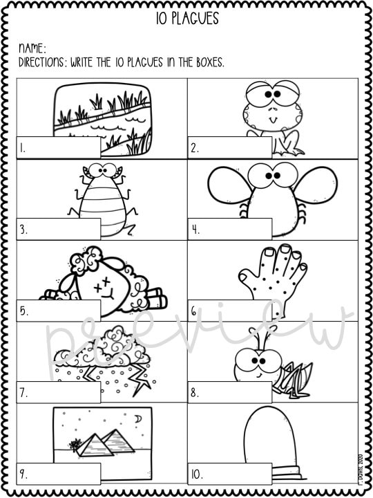 Moses + 10 Plagues in Egypt Printable Activity Sheets for Sunday School ...