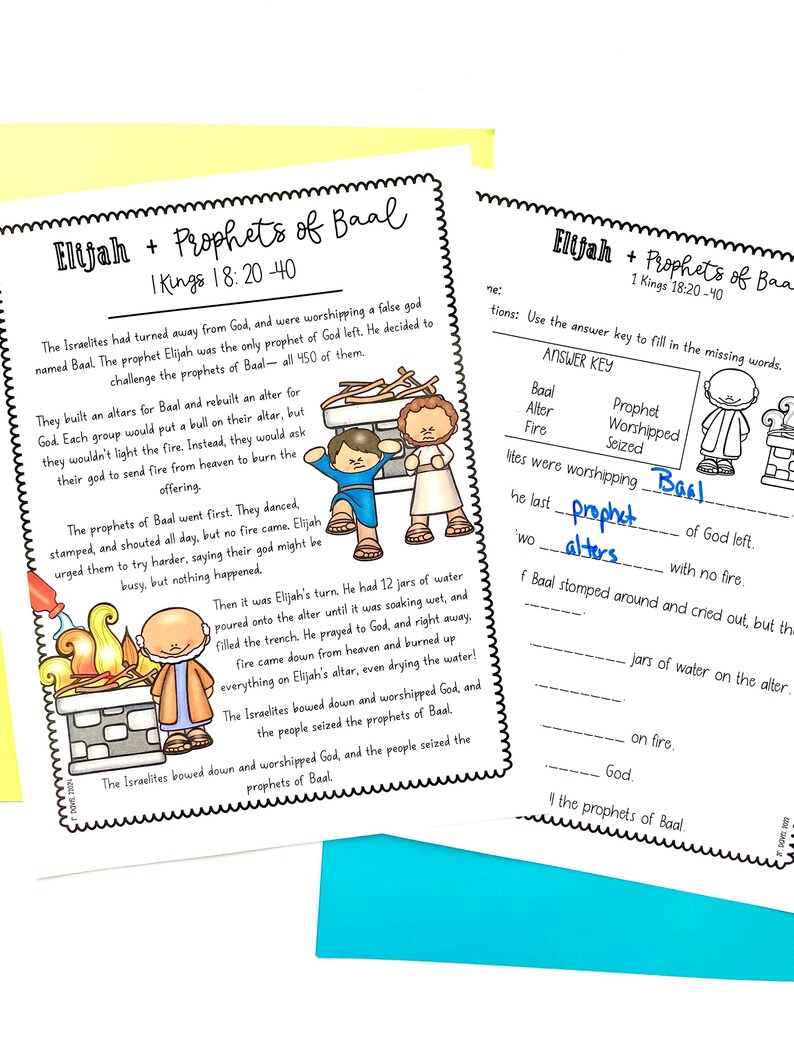 Elijah + the Prophets of Baal Interactive Bible Lesson With Printables ...