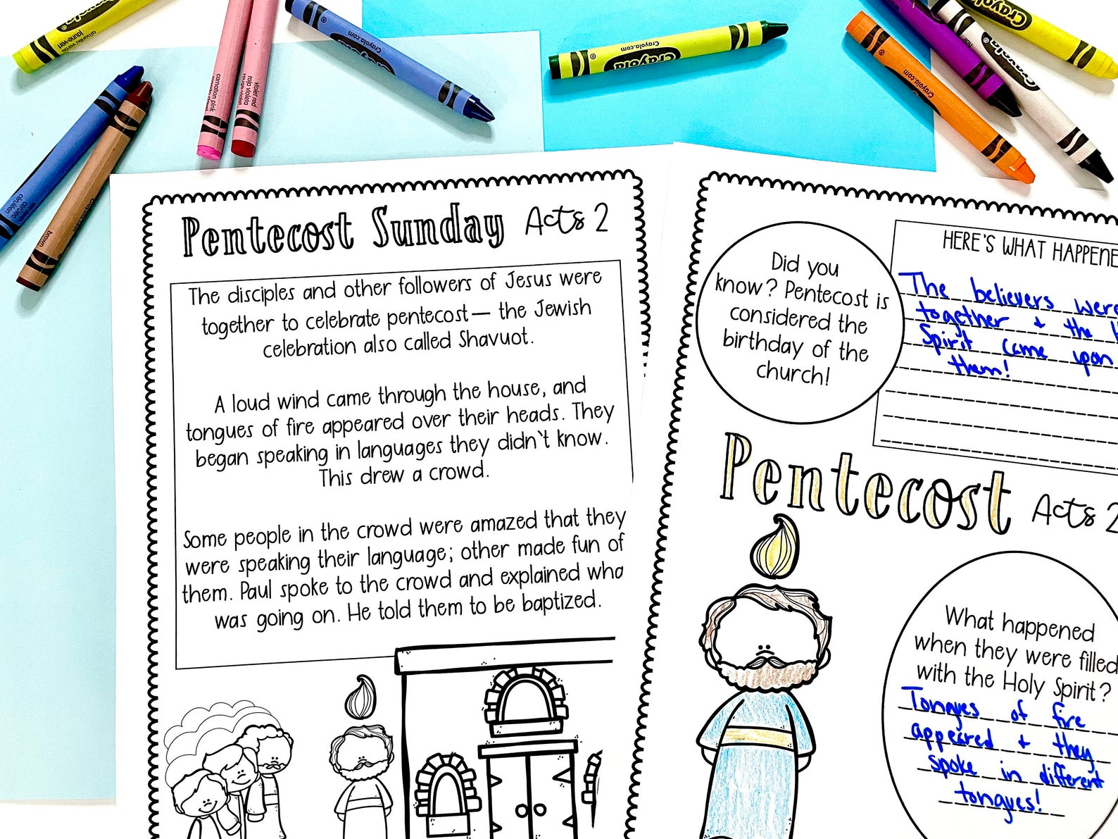 Pentecost Printable Activity Sheets + Craft for Sunday School or Bible ...