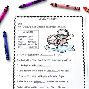 Jesus is Baptized by John the Baptist Printable Activity Sheets + Craft ...