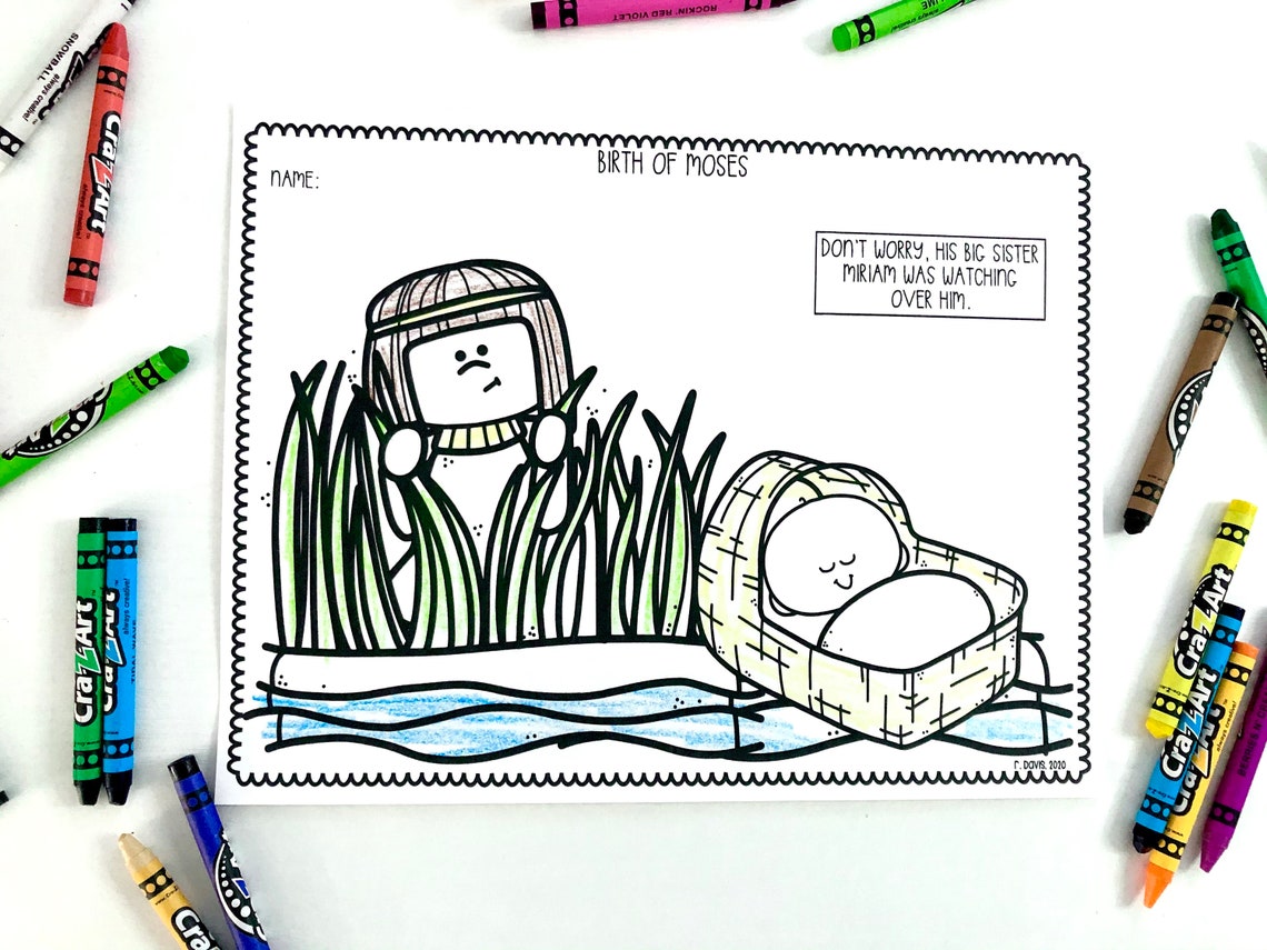 Birth of Moses Coloring Sheets for Sunday School or Homeschool || Bible ...